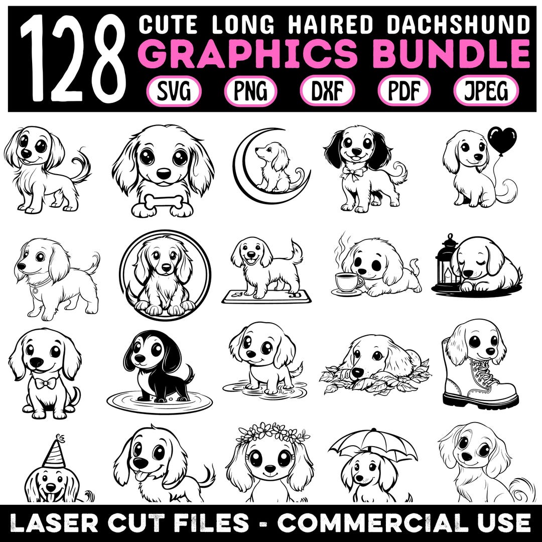 Dachshund Laser Cut Files | Long Haired Dachshund SVG | Dog Silhouette ...
