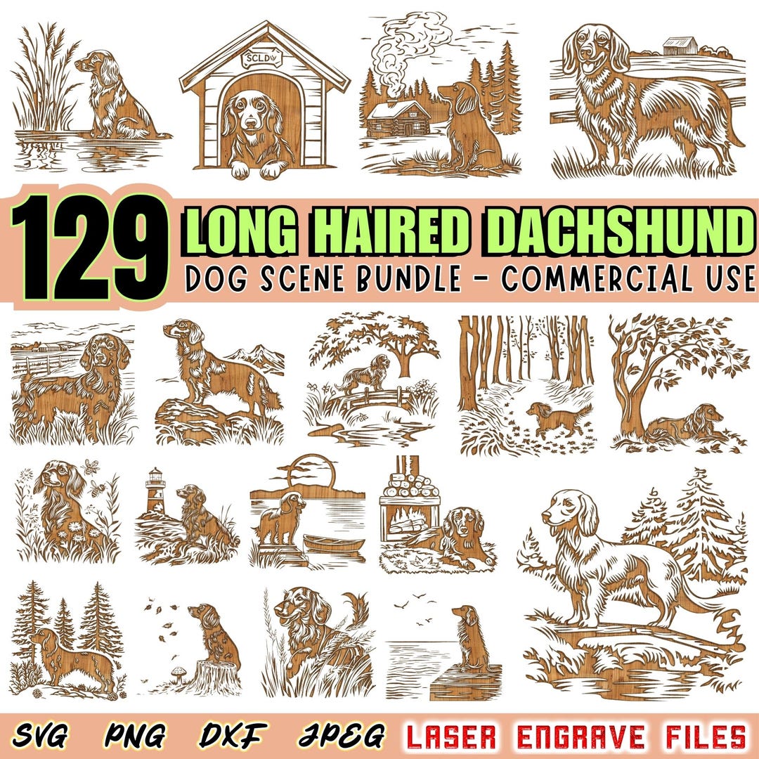 Long Haired Dachshund Scene Engraving Files | Dog Lover DXF Bundle ...