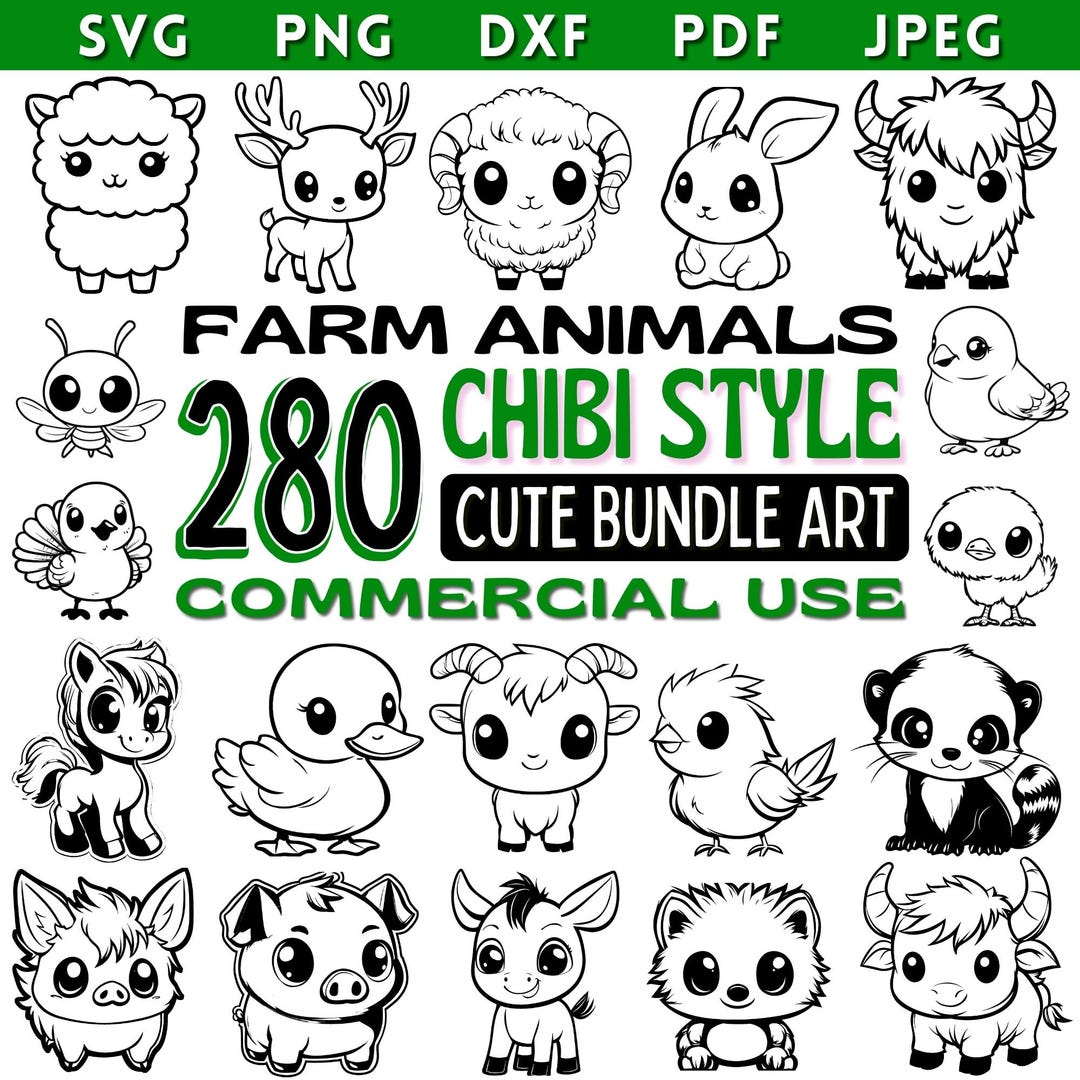 Chibi Farm Animals Svg Dxf Png Pdf Jpeg Bundle Instant Digital ...