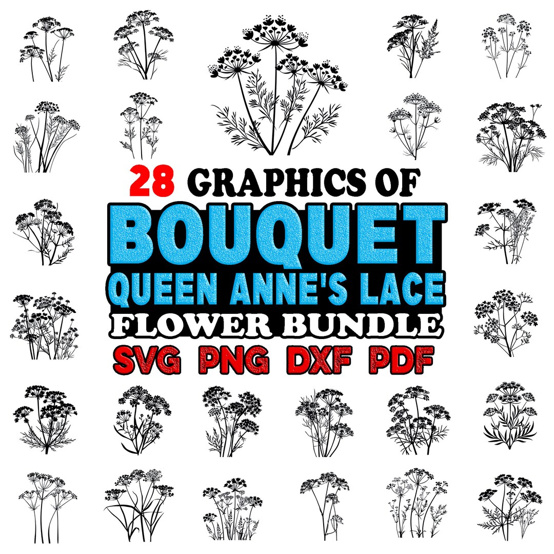 Bouquet Queen Anne's Lace Bundle SVG, Png, Dxf, Pdf - Instant Digital ...