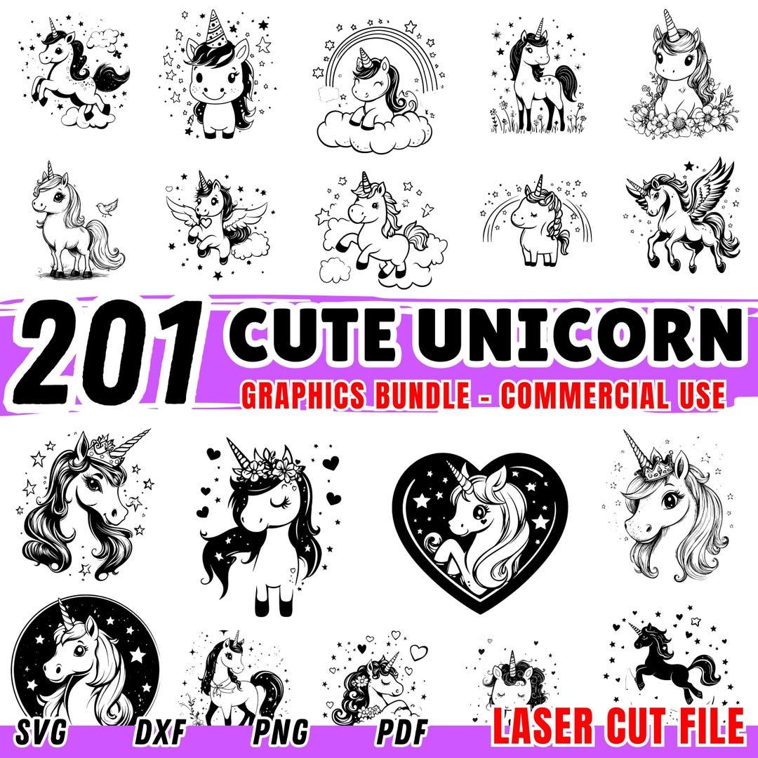 Cute Unicorn Laser Cut Files | Unicorn DXF for Glowforge | Kawaii ...
