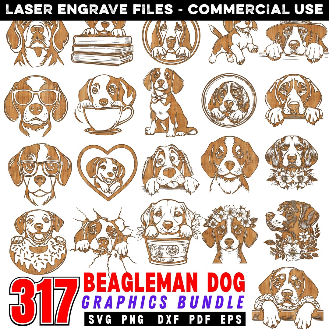 Beagleman Dog Laser Engraving Files | SVG DXF Bundle | Beagle Doberman ...