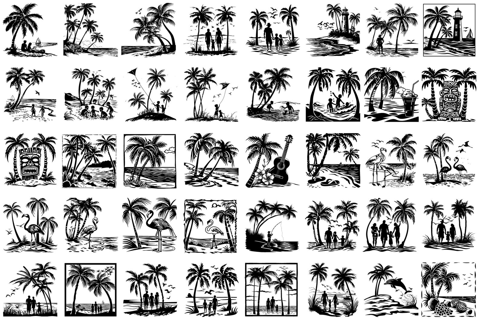 Laser Cut Files Beach Scene Svg Png Dxf Eps for Wood Engraving ...