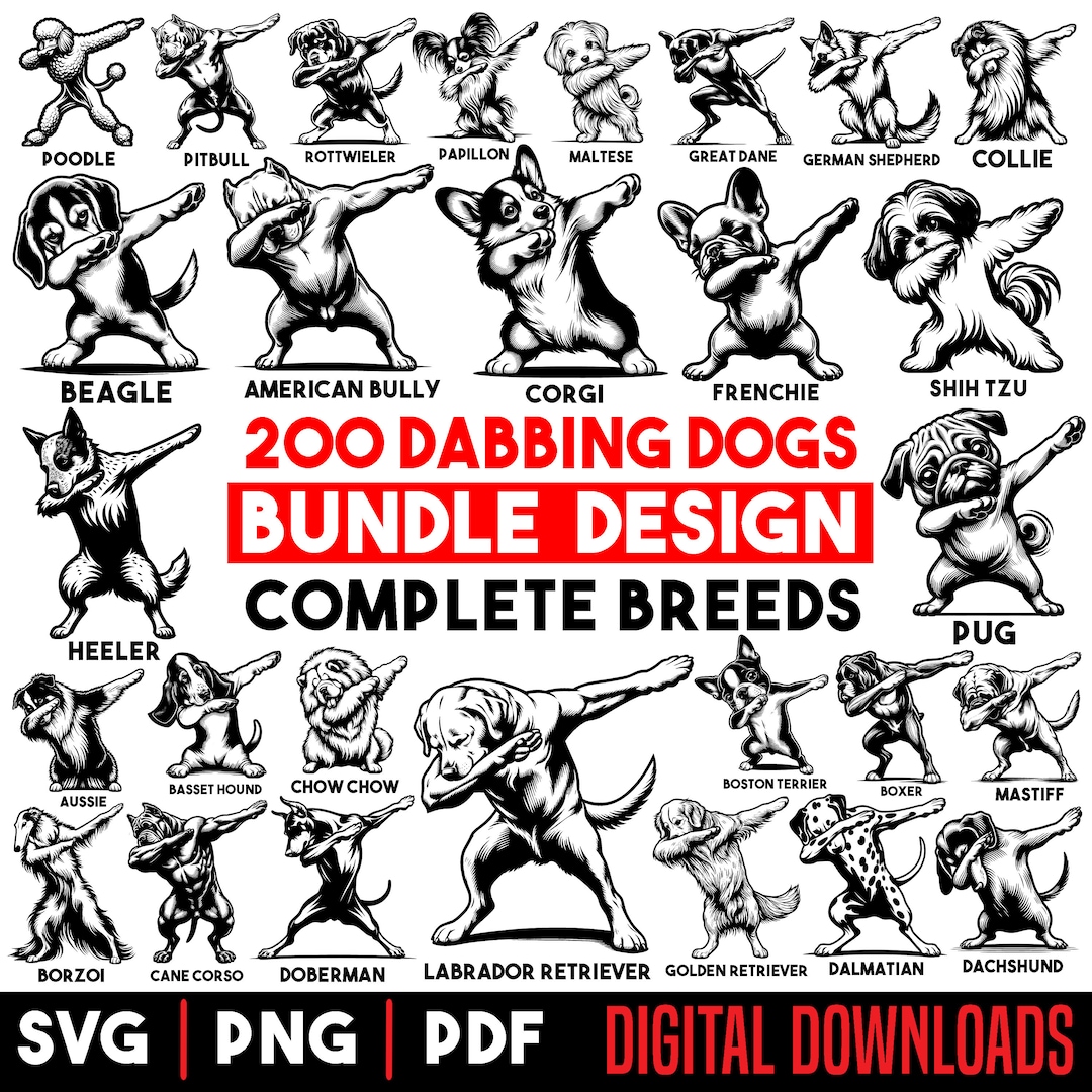 SVG, PNG and PDF Dabbing Dogs Complete Dog Breeds Bundle Design Cute ...