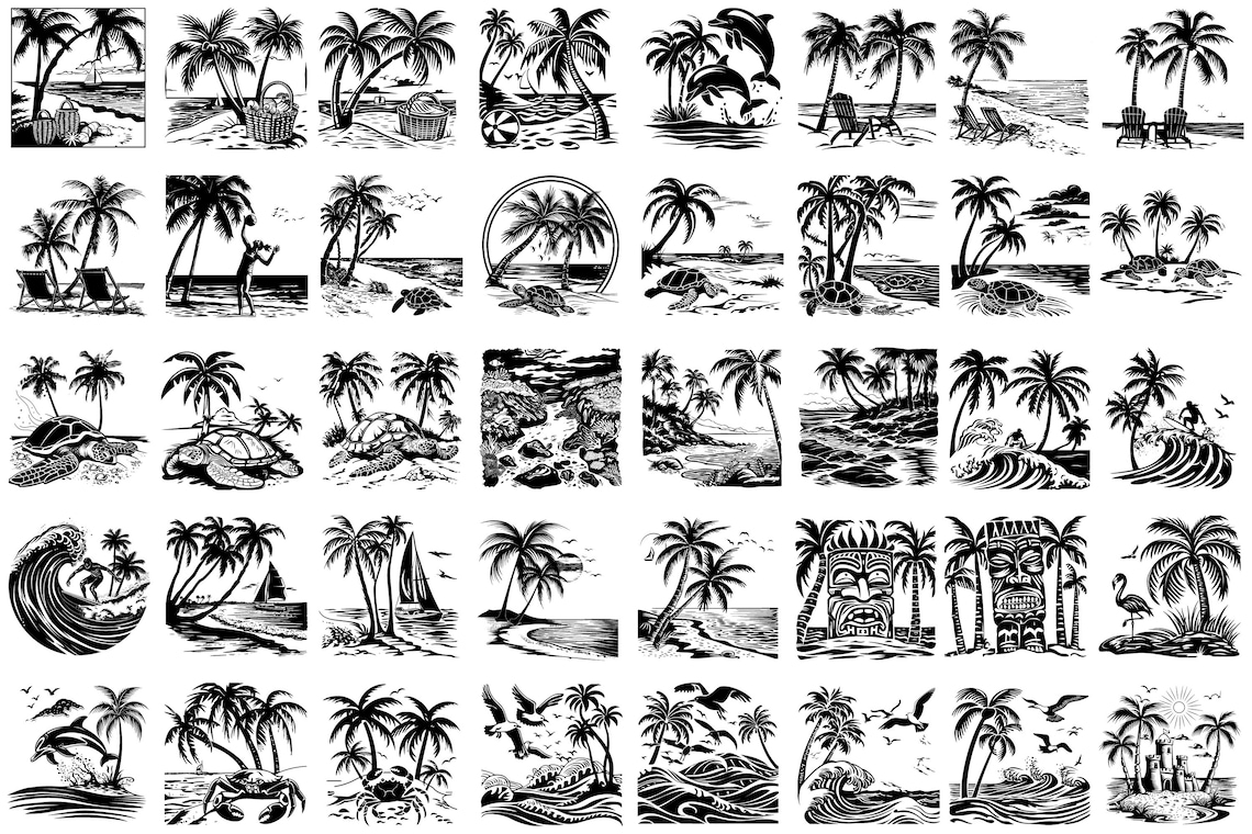 Laser Cut Files Beach Scene Svg Png Dxf Eps for Wood Engraving ...