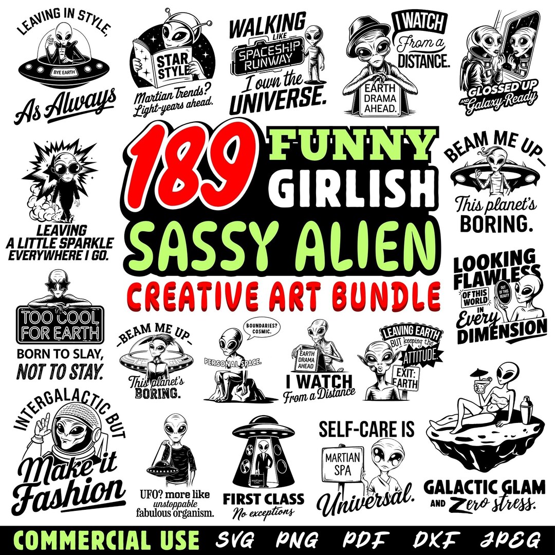 Sassy Alien Laser Cut Files | Funny Extraterrestrial DXF Bundle ...