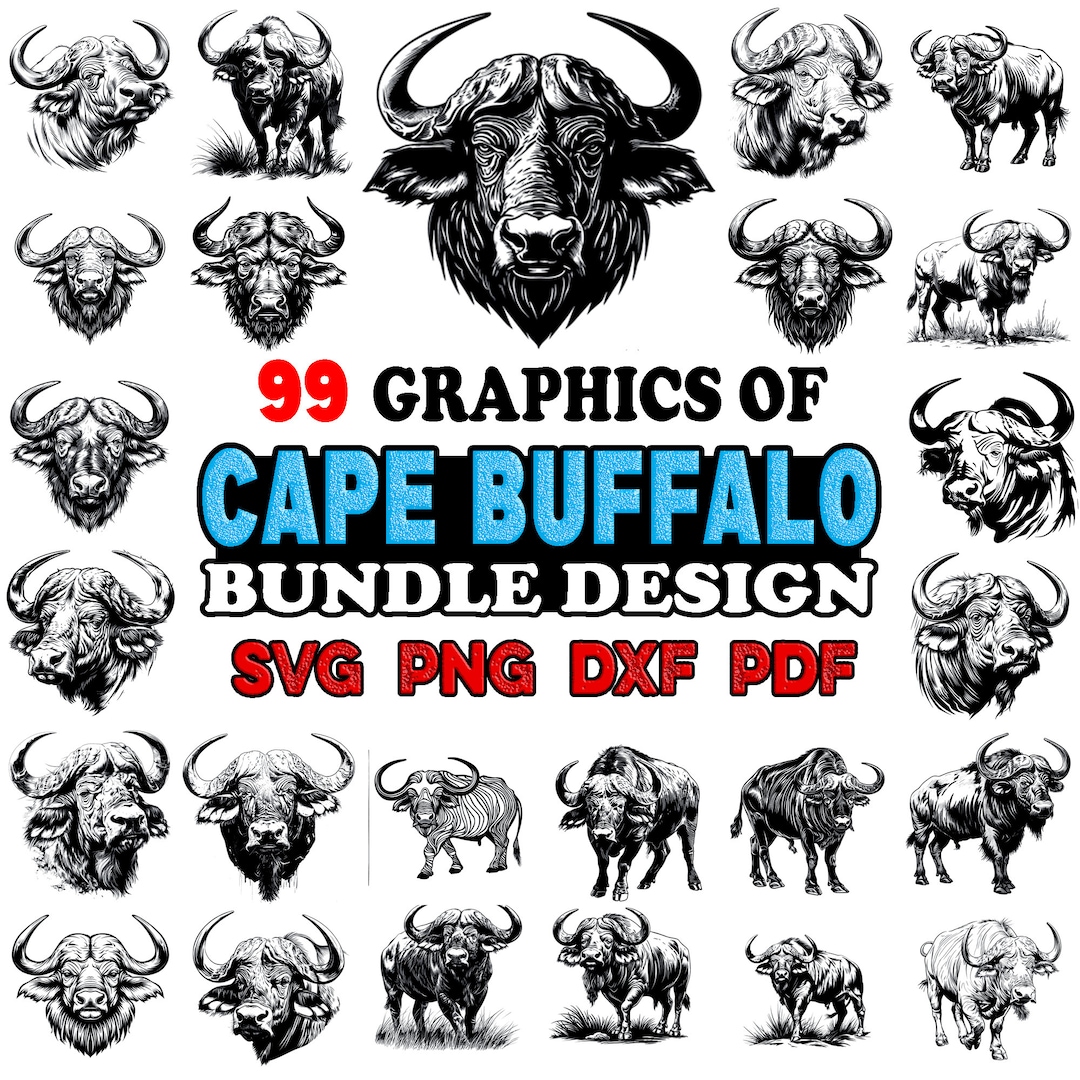 Cape Buffalo Bundle SVG, Png, Dxf, Pdf - Instant Digital Downloads - Etsy