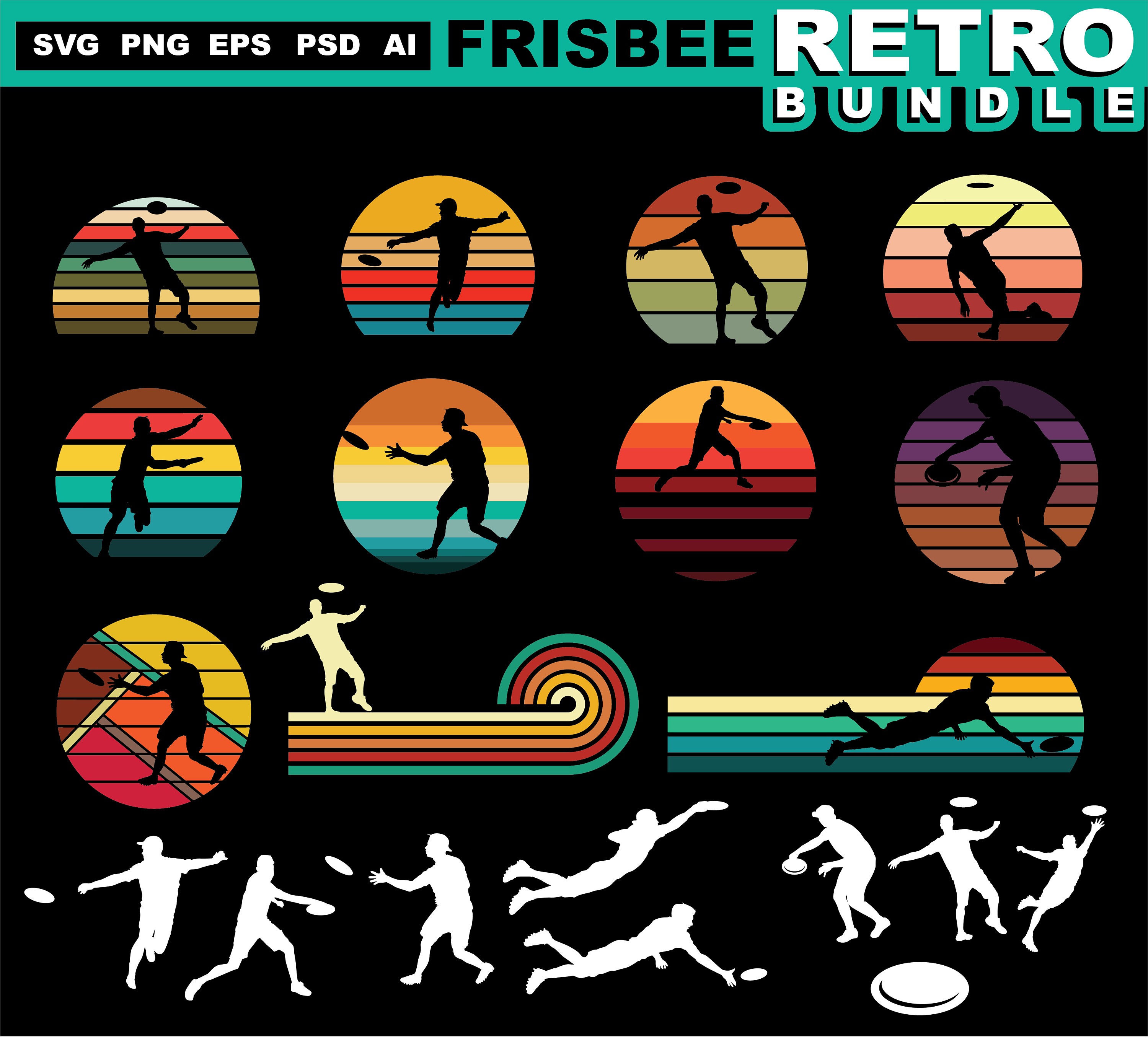 Frisbee Svg Files -frisbee RETRO BUNDLE Instant Digital Downloads - Etsy