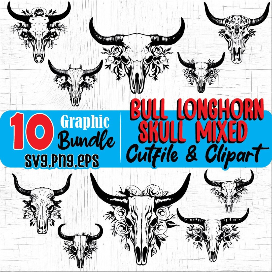 Bull Skull Svg Files Bull Longhorn Skull SVG Graphic Bundle - Etsy