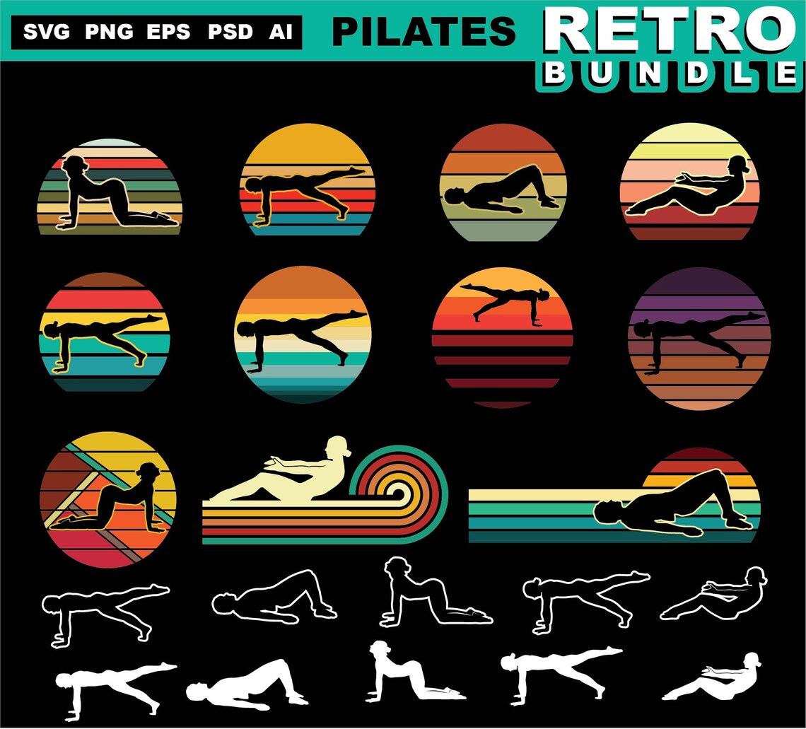 Pilates Svg Files PILATES Cool Graphic RETRO BUNDLE Art Gym | Etsy