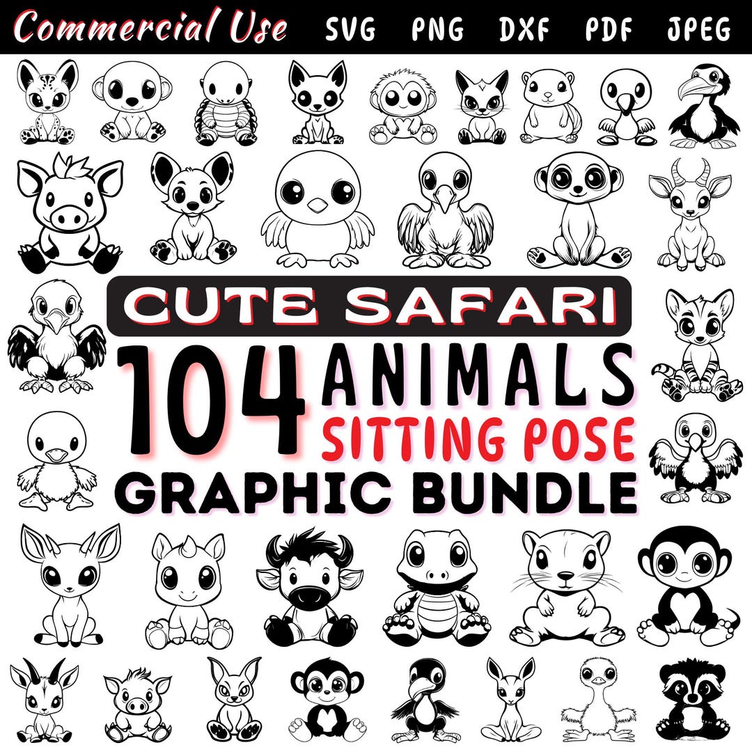 Chibi Safari Animals Cute Graphic Files Design Bundle Svg Dxf Png Pdf ...