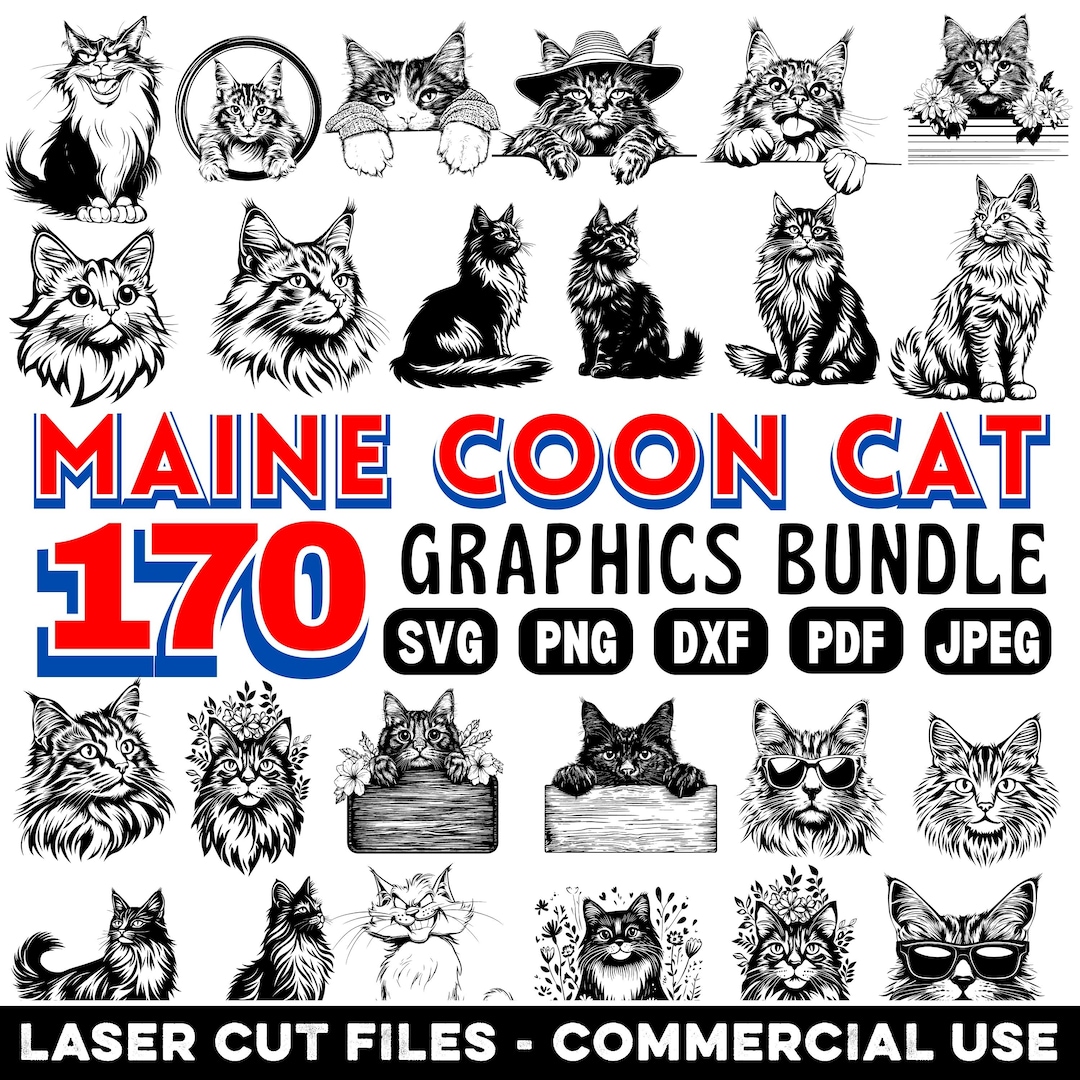 Maine Coon SVG Bundle Laser Cut Files Glowforge Cat Designs Digital ...