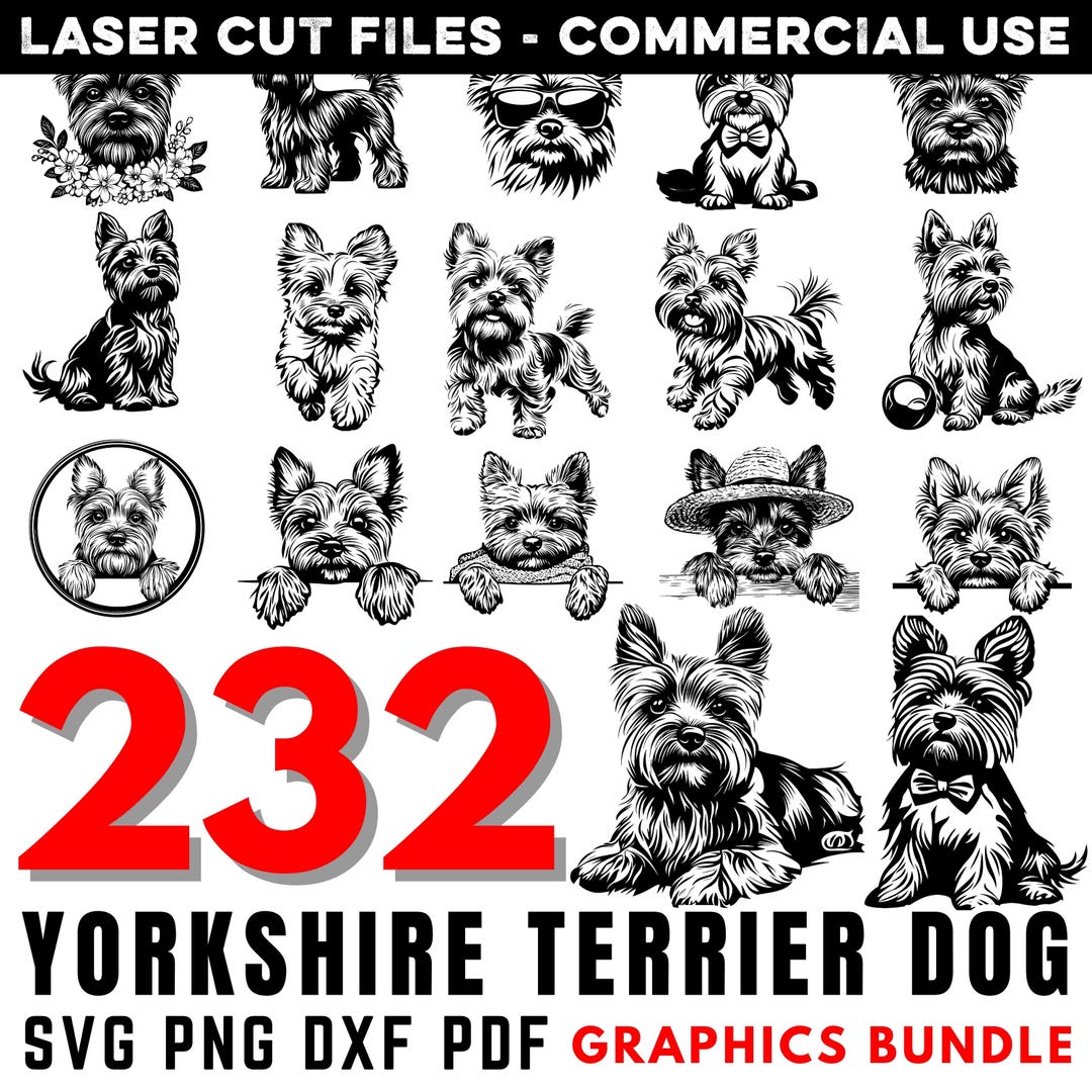 Laser Cut Files Yorkshire Terrier Svg Dxf Png Jpeg Bundle Instant ...