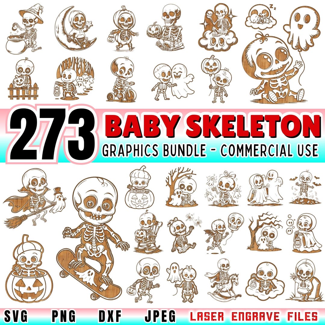 Baby Skeleton Engraving SVG | Cute Skull Etching File | Digital Laser ...
