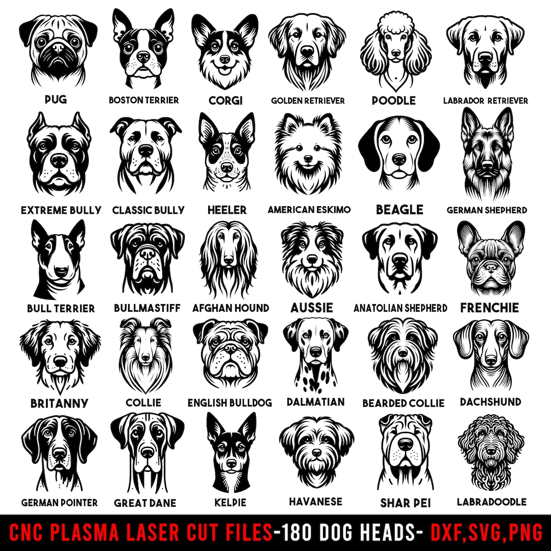 CNC Plasma Cut Files Png Svg Dxf Files for Plasma Cutting Dog Heads ...