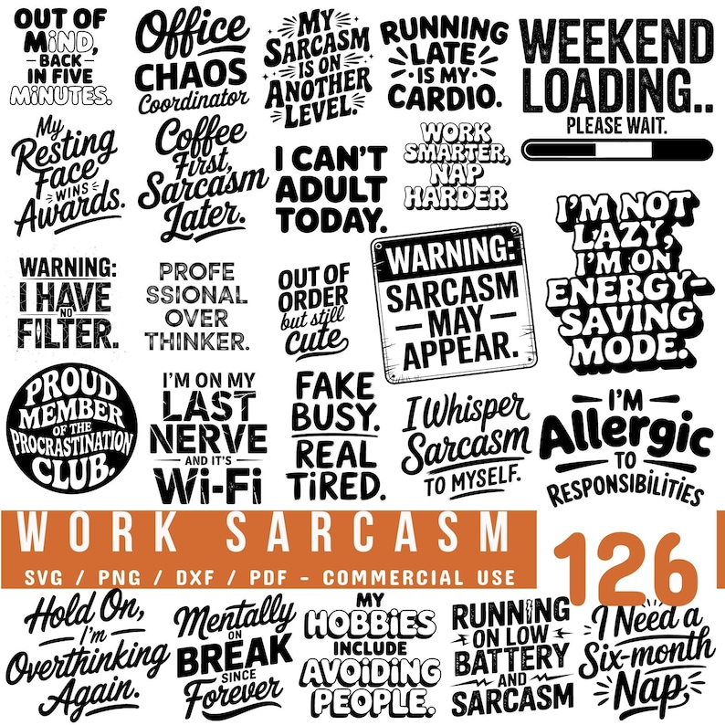 Work Sarcasm Svg Png Pdf & Dxf Bundle Funny Workplace Quote Designs for ...