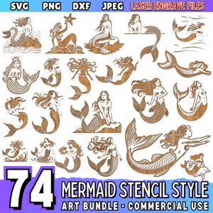 Mermaid Stencil Engraving Bundle | SVG and DXF Files | Mermaid ...