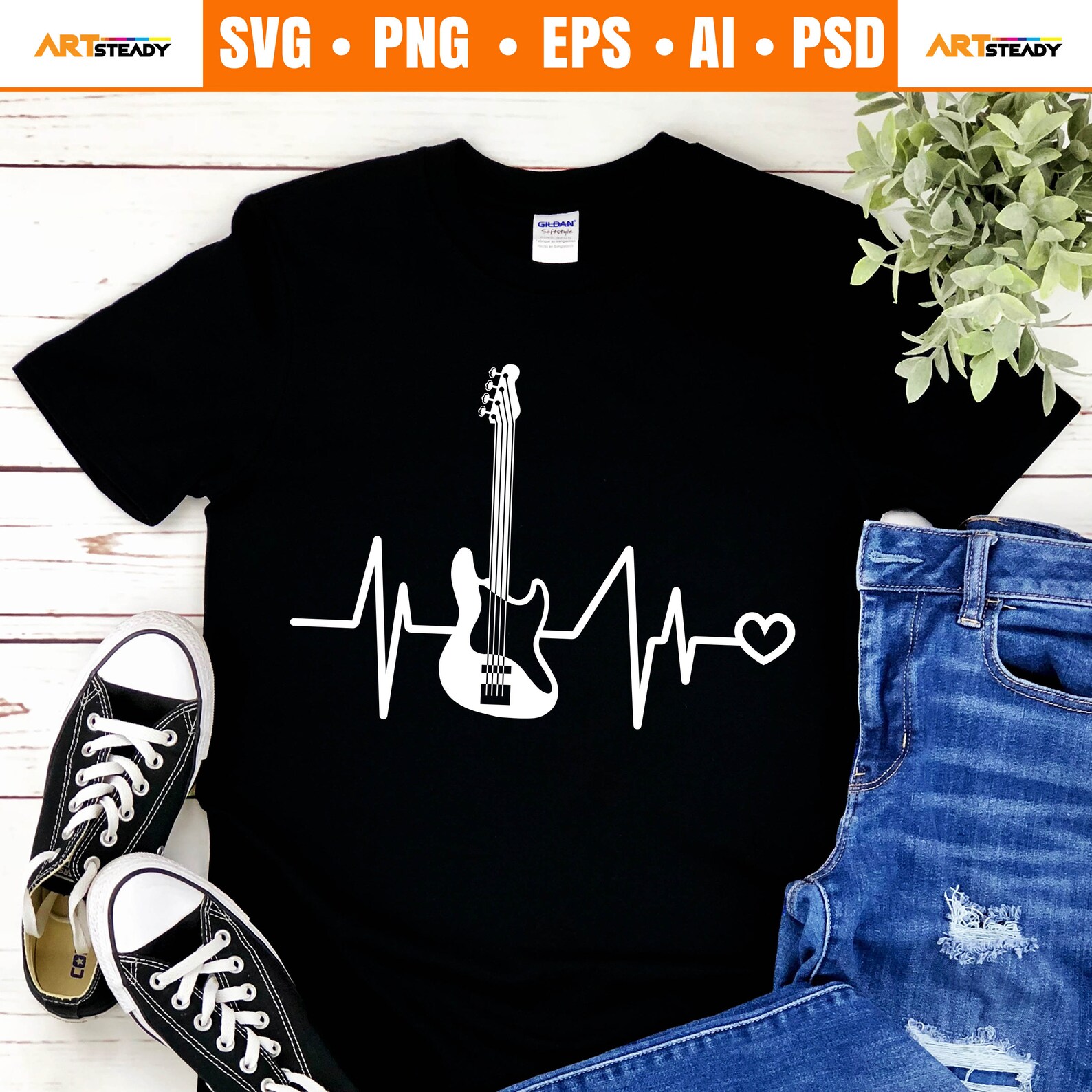 Guitar Svg File Art Bassist Vintage HEARTBEAT - Bass Guitar Player ...