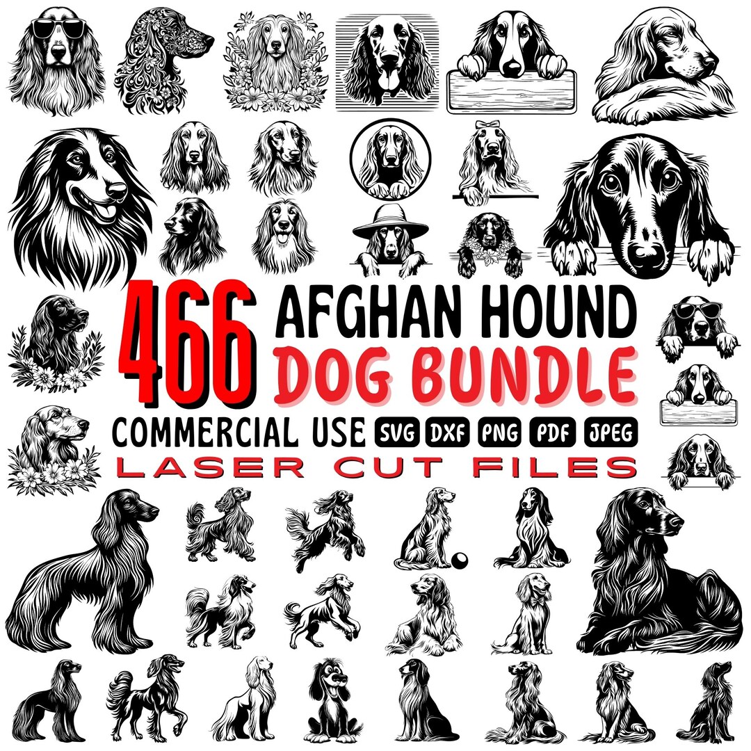 Laser Cut Files Afghan Hound Dog Svg Dxf Png Pdf Jpeg Bundle Instant ...