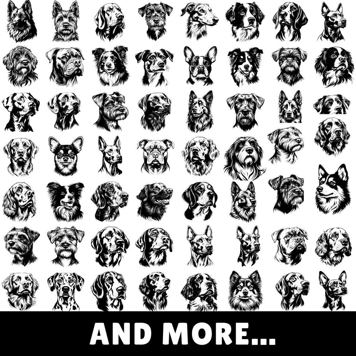 Dog Breed Laser Cut Files | Front View Dog Heads | Complete Dog Breeds ...