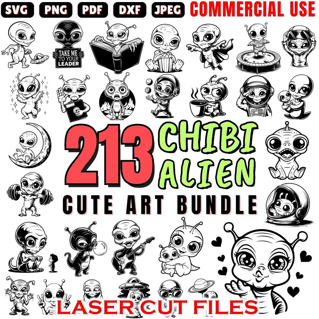 Chibi Alien Laser Cut Files | Cute Extraterrestrial DXF Designs ...