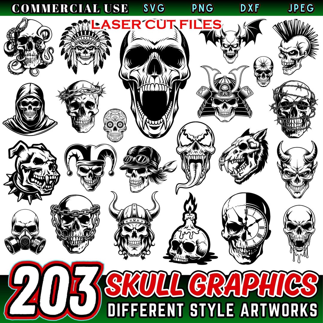 Skull Laser Cut Files | Skull DXF Art Bundle | Gothic Home Decor ...