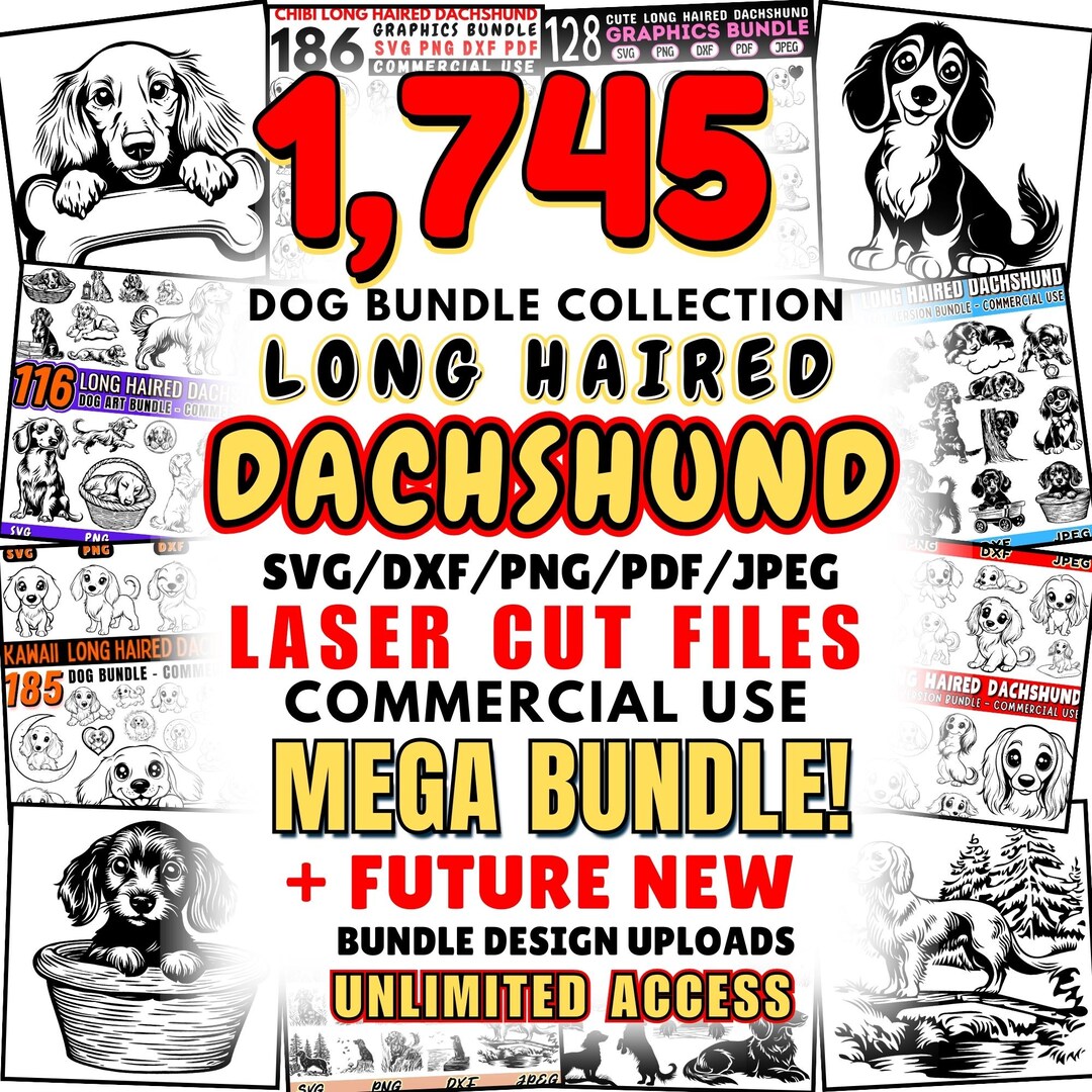 Long Haired Dachshund Laser Cut Files | SVG & Dxf Bundle | Dog ...