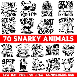 Snarky Animal Svg Dxf Png Pdf Jpeg Bundle Funny Sarcastic Quotes ...