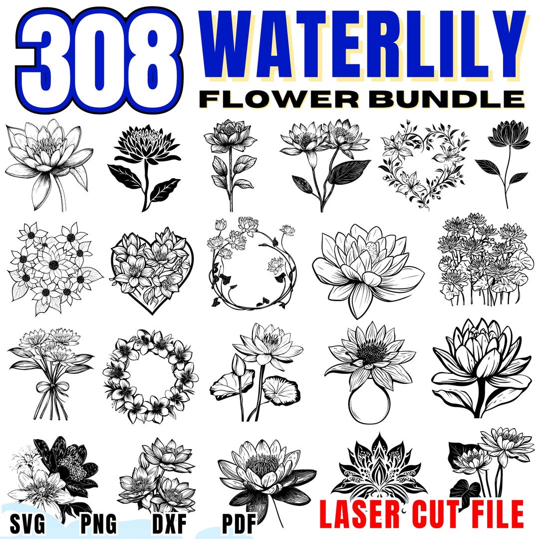 Water Lily DXF | Lotus Flower Cut File | Botanical Laser SVG | Floral ...
