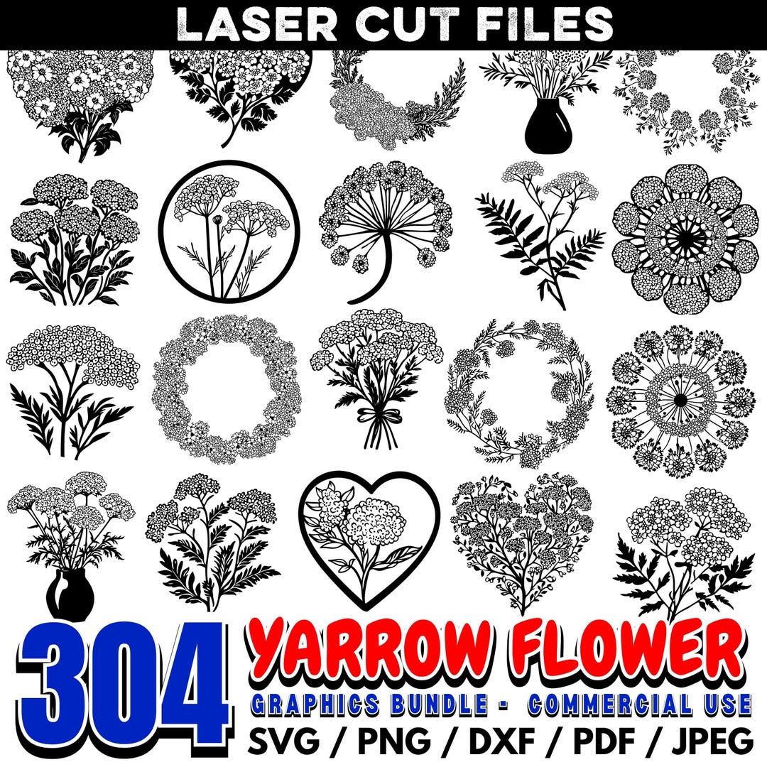Yarrow Flower DXF | Wildflower Cut File | Botanical Laser SVG | Floral ...