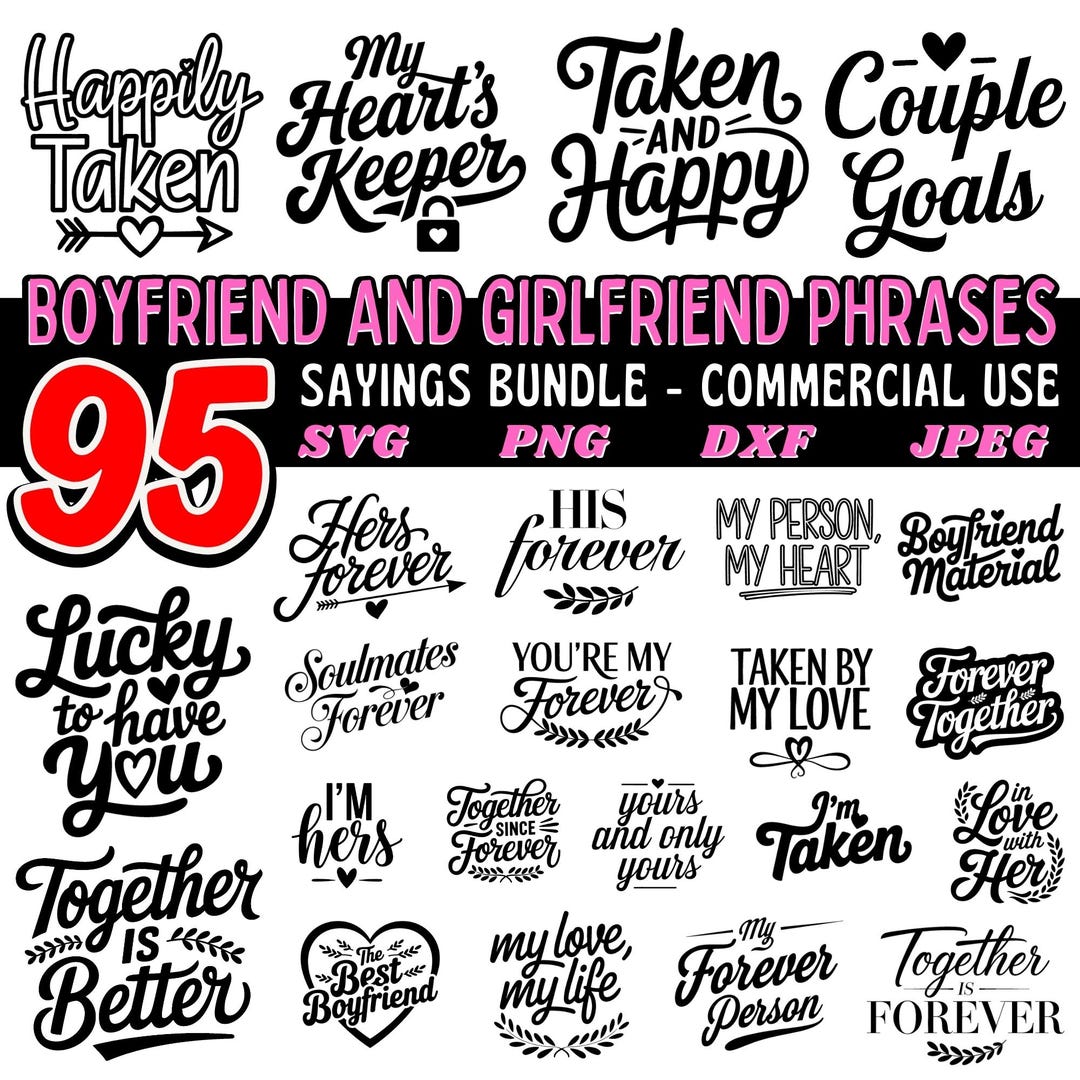Boyfriend and Girlfriend SVG | Romantic Phrases SVG Bundle | Cute ...