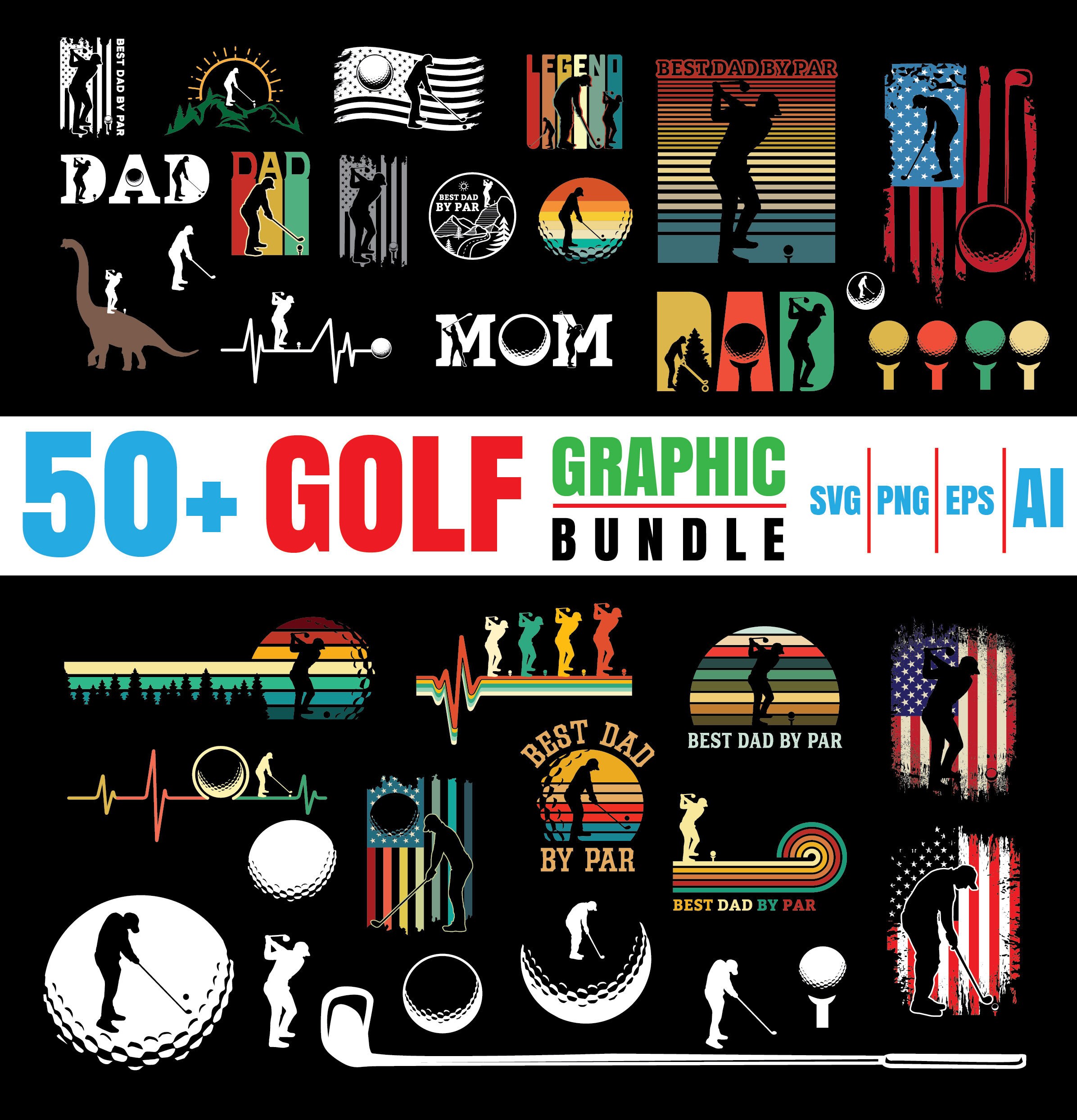 Golf Svg Files 50 Graphics of Golfing in Retro Silhouettes - Etsy