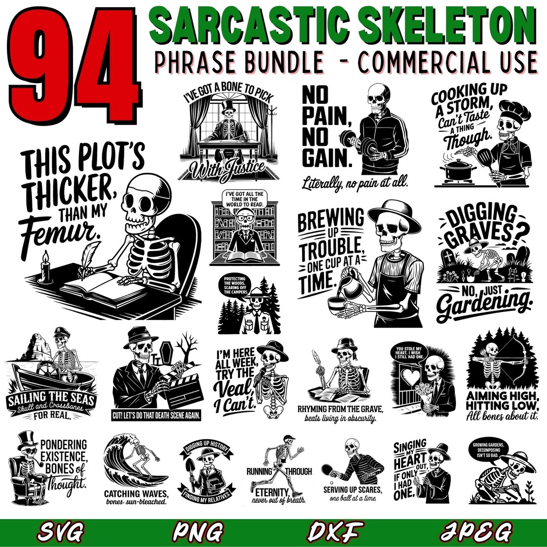 Sarcastic Skeleton SVG Bundle | Funny Skeleton Cut Files | Snarky Skull ...