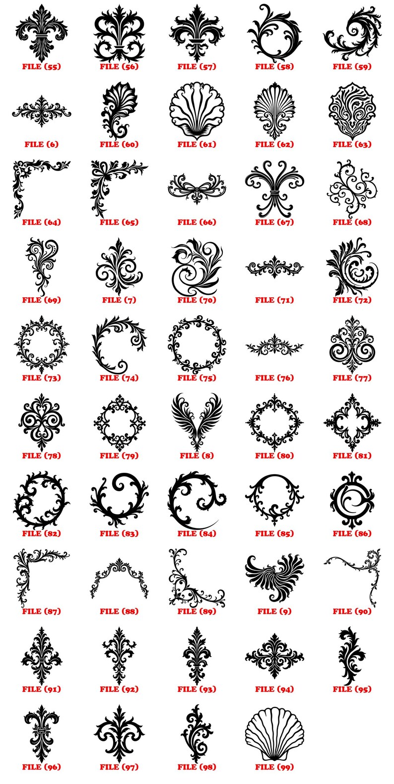 Ornamental Baroque Filigree Svg Png Pdf & Dxf Bundle for Cricut Crafts ...