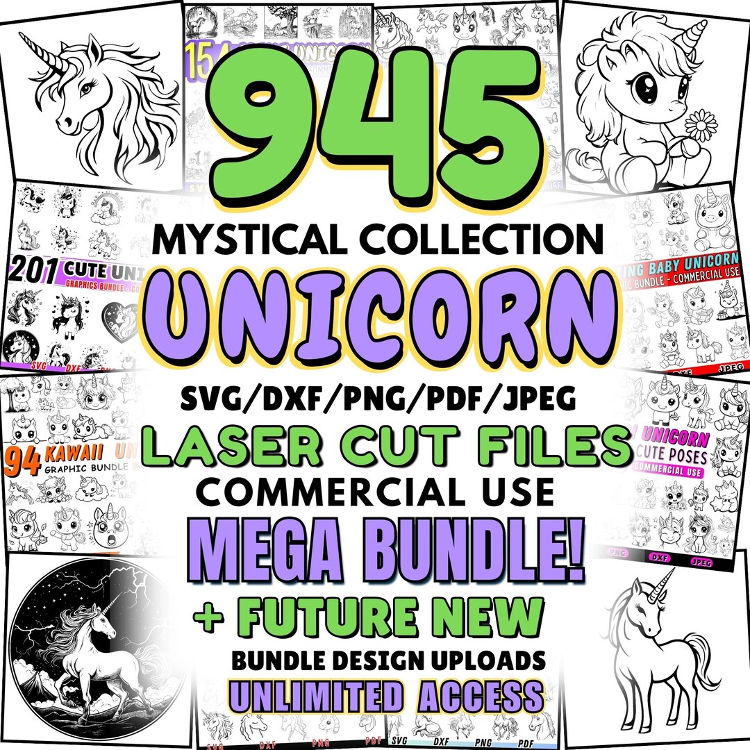 Laser Cut Files Unicorn Svg Dxf Pdf Png Jpeg Bundle With CNC Patterns ...