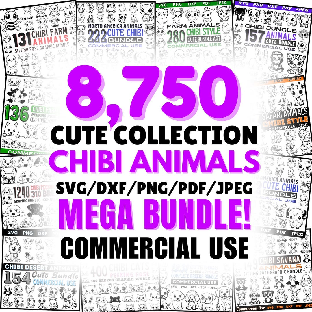 Mega Bundle Cute CHIBI Version Animals Pack Svg Dxf Png Pdf Files ...