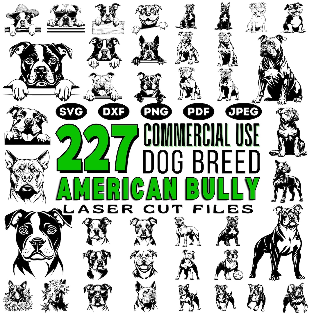 Laser Cut Files American Bully Dog Svg Dxf Png Pdf Jpeg Bundle Instant ...