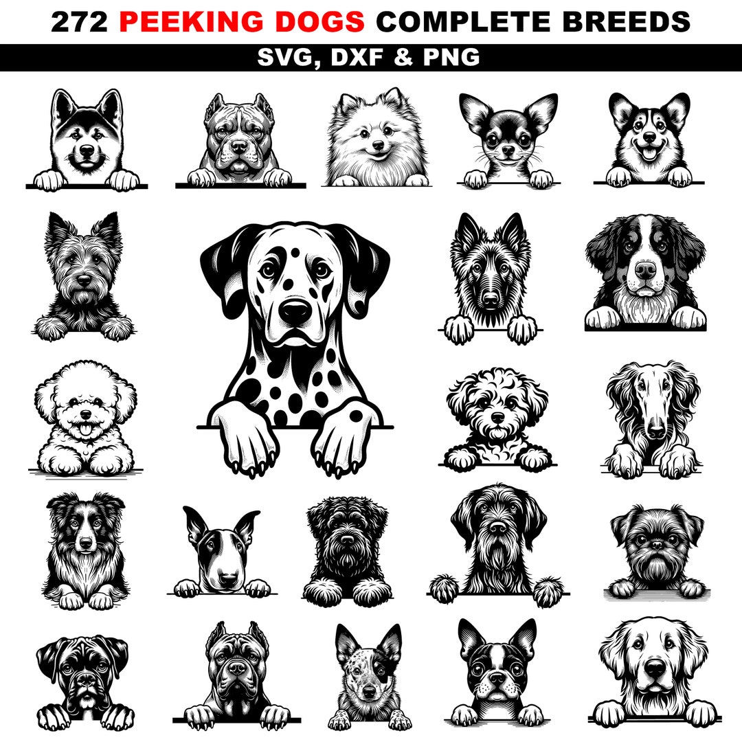 CNC Plasma Cut Files Bundle, Peeking Dogs & 272 Complete Dog Breeds, Sg ...