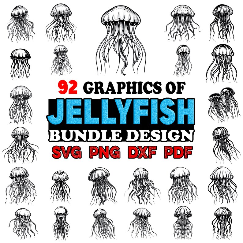 Jellyfish Svg Dxf Pdf Png Jpeg Bundle | Ocean Jellyfish Svg Files | Sea ...