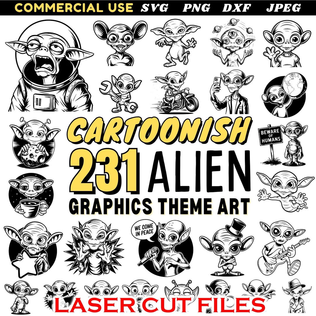 Cartoon Alien Laser Cut Files | Fun Extraterrestrial DXF Designs ...