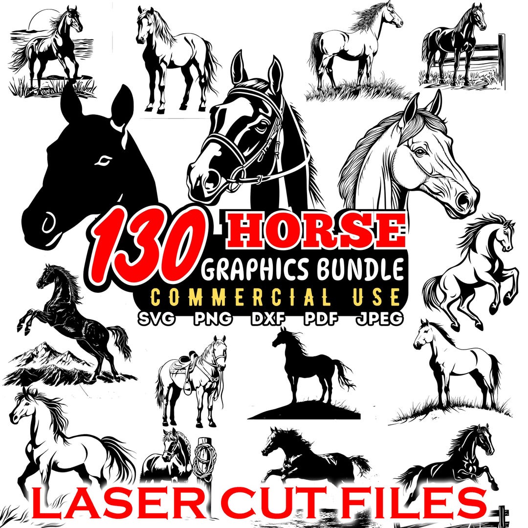 Horse Laser Cut Files | Mega SVG DXF Bundle | Equestrian Silhouette Art ...