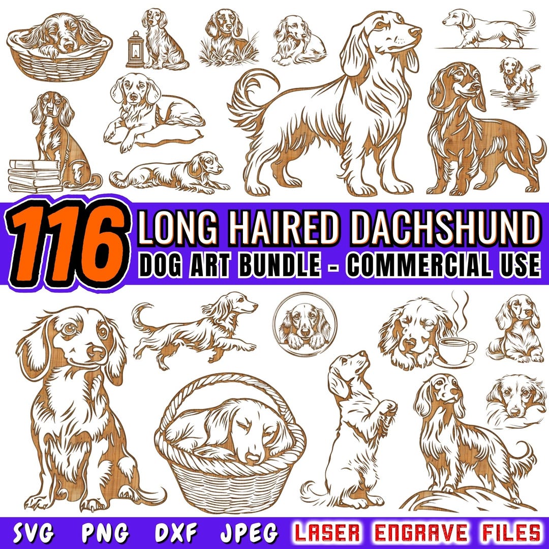 Long Haired Dachshund Engrave Files | Dachshund Laser Art | Dog DXF ...