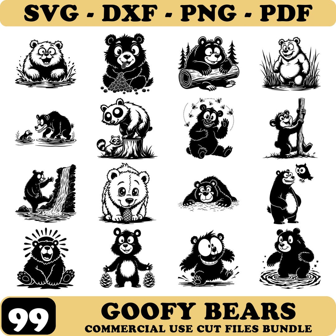 Goofy Bears Svg Png Pdf & Dxf Bundle Funny Bear Quotes and Cute Cartoon ...