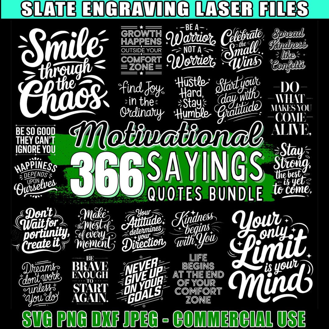 Slate Engraving Files Motivational Sayings Quotes Png Svg Dxf Bundle ...