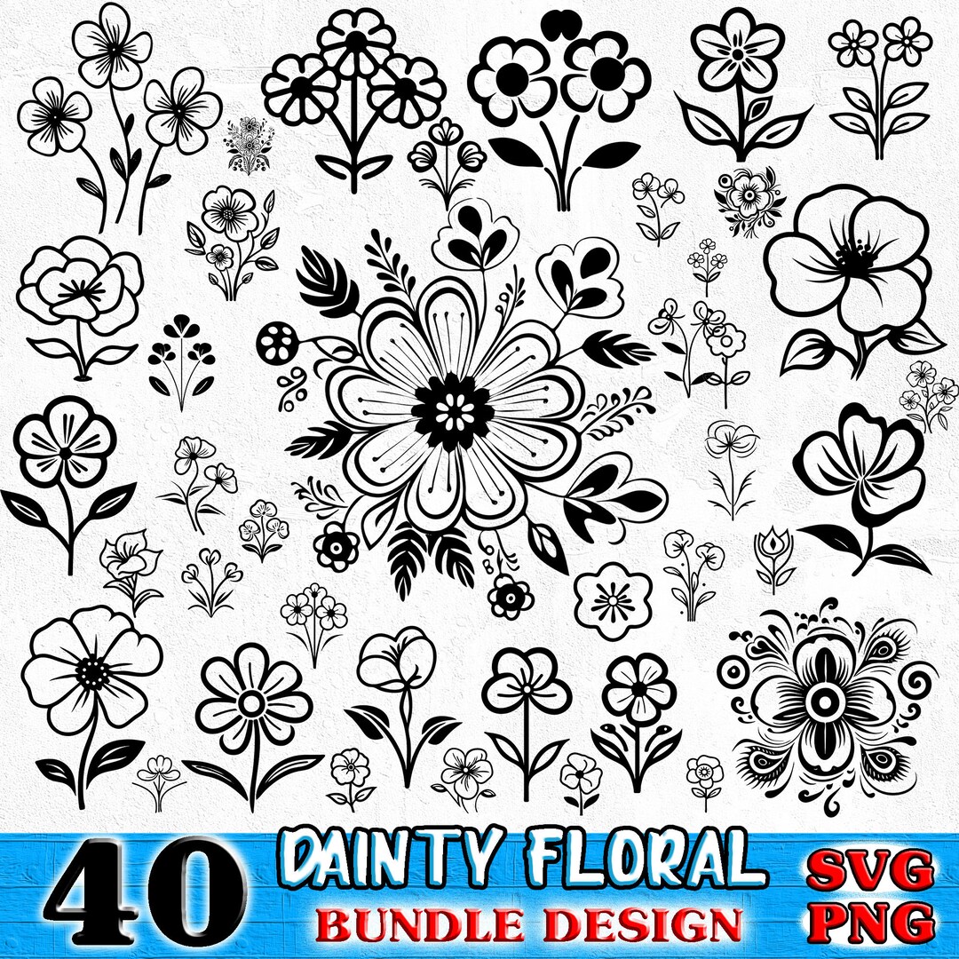 Dainty Flower Bundle SVG PNG Instant Digital Downloads - Etsy