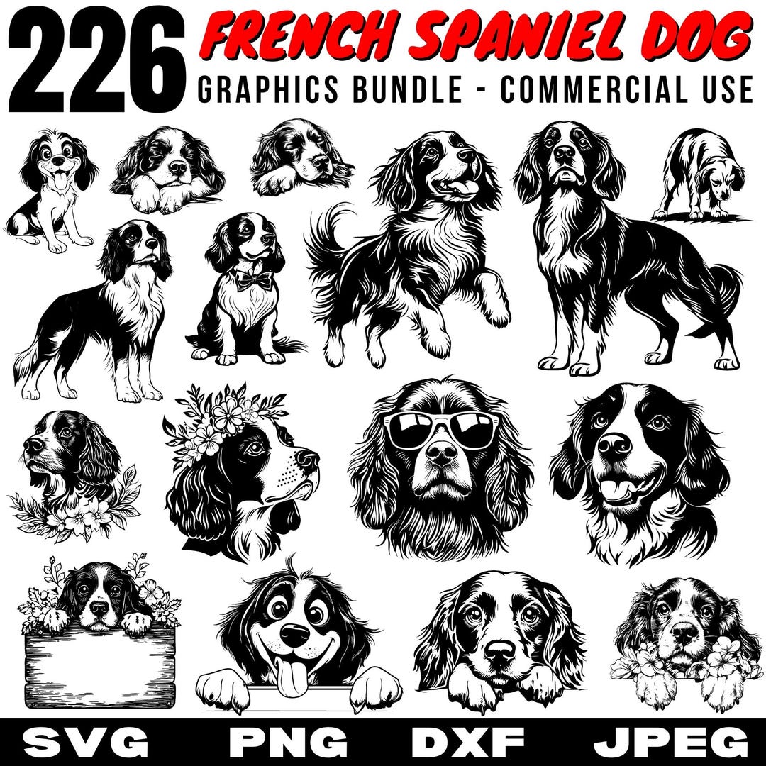French Spaniel Dog Svg Dxf Png Jpeg Bundle Instant Digital Downloads ...
