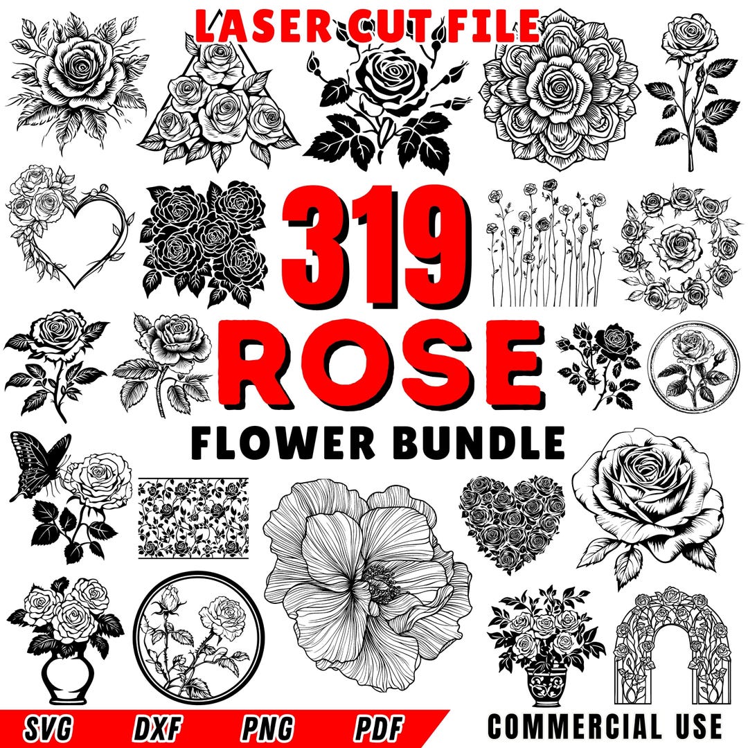 Rose Flower Laser Cut Files | Floral DXF Bundle | CNC Ready Designs ...