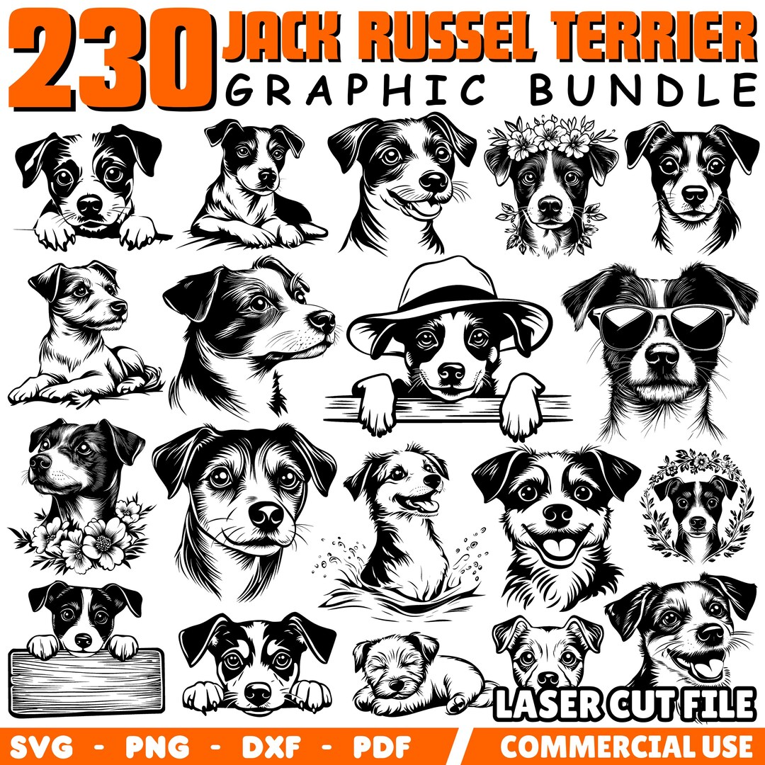 Jack Russell Terrier Laser Cut Files | Terrier Dog SVG DXF Bundle ...