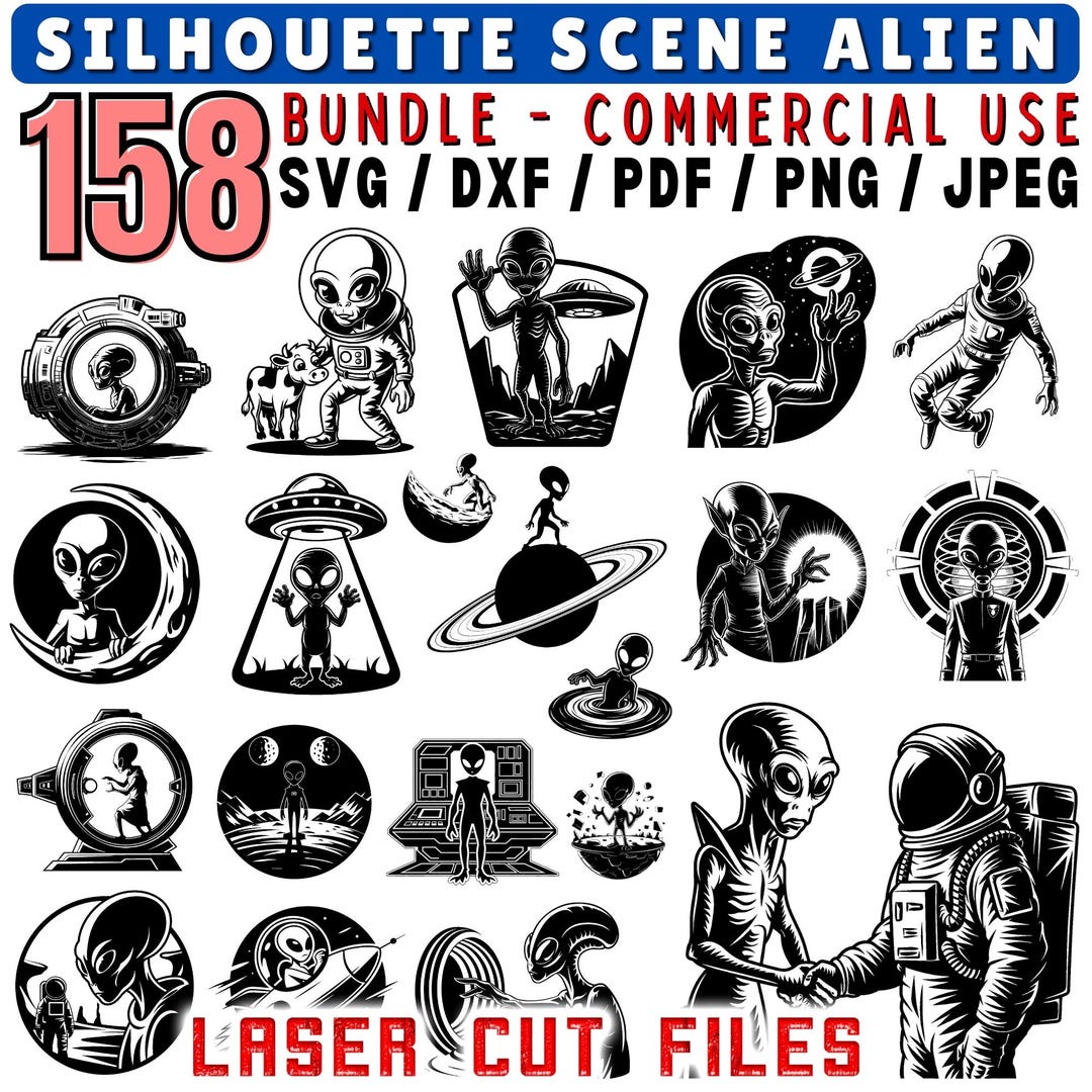 Alien Silhouette Scene Laser Cut Files | Extraterrestrial Landscape DXF ...
