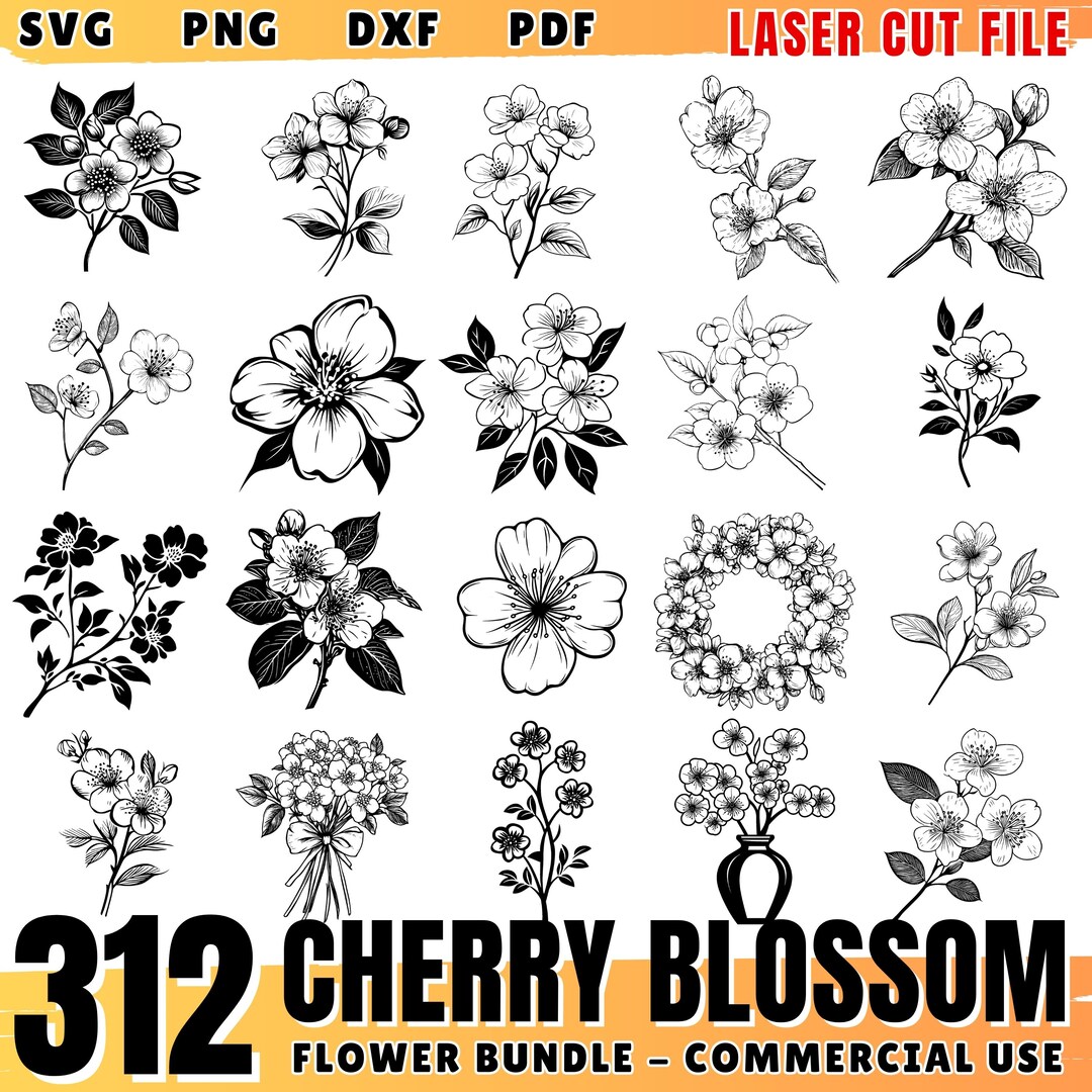 Cherry Blossom DXF Bundle | SVG Cut Files | Sakura Floral Patterns ...